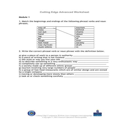Cutting edge advanced worksheet | PDF