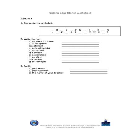 Cutting edge starter worksheet | PDF