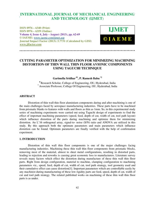 Cutting parameter optimization for minimizing machining distortion of ... Cutting parameter optimization for minimizing machining distortion of ...