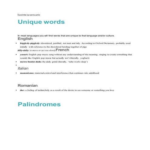 Cuvinte cu sens unic | DOCX