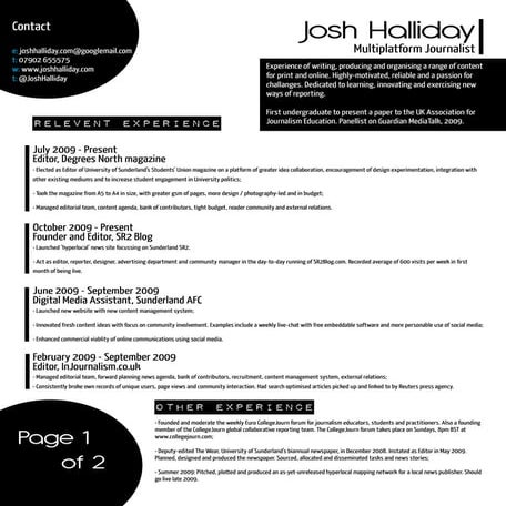 Curriculum Vitae - Josh Halliday | PDF