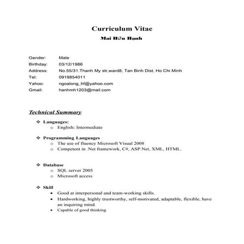Thai.curriculum vitae | PDF