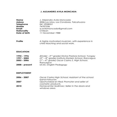 Cv | DOC | Rugby | Sports