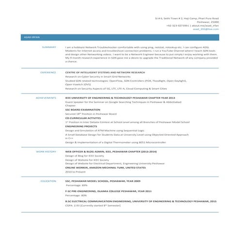 CV - Asad Irfan | PDF | Computer Networking | Computing