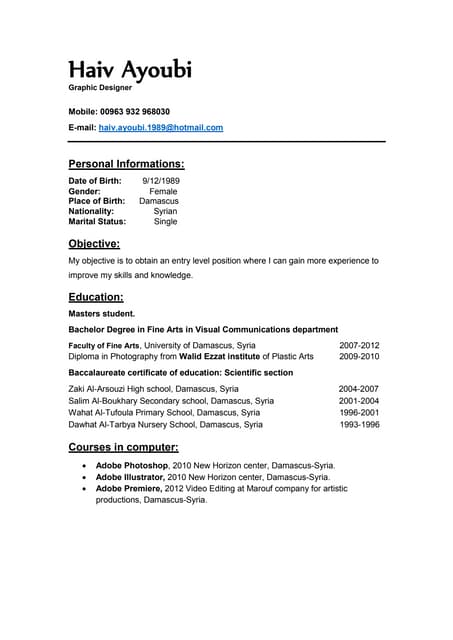 Nesma Mohamed Hassan C.V | PDF | Painting | Arts and Crafts