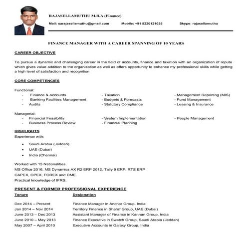 Finance Manager | PDF | Business Accounting & Finance | Business