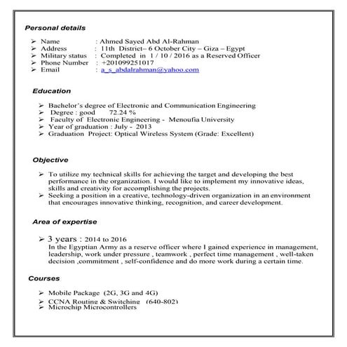 Cv. ahmed sayed abd al rahman | PDF