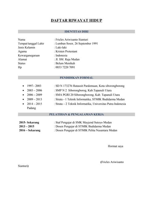 contoh Daftar riwayat hidup | DOCX