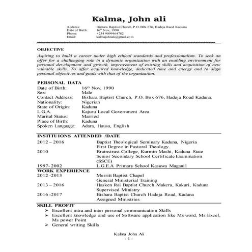 Cv | DOCX | Christianity | Religion & Spirituality