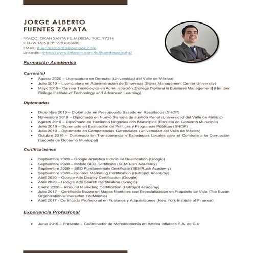 CV - JORGE ALBERTO FUENTES ZAPATA (SPANISH) | PDF