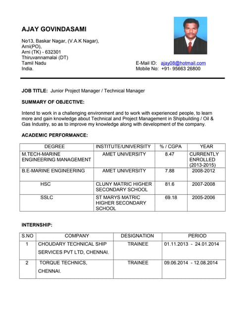 SRIVATSAN CV - Marine Engineering - REVISED | DOCX | Civil Engineering Industry | Industries