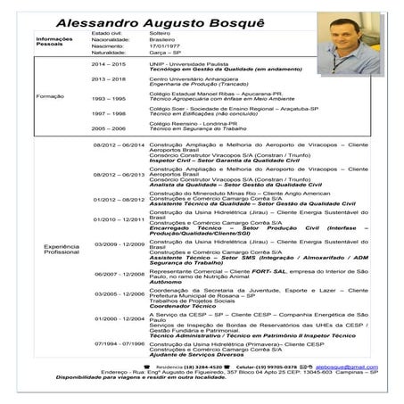 Cv alessandro bosquê - campinas-sp | PDF