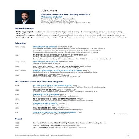 CV - Alex Mari - University of Zurich (UZH) - March 2024 | PDF