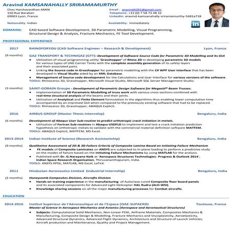 CV - Aravind Kamsanahally Sriramamurthy | PDF