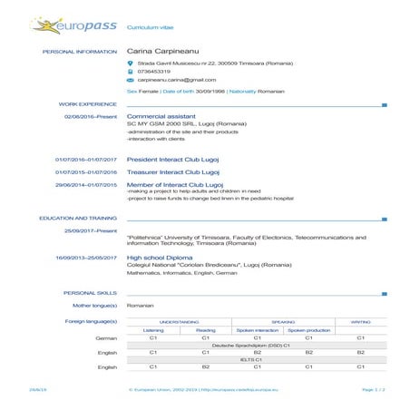 CV Carpineanu Carina | PDF