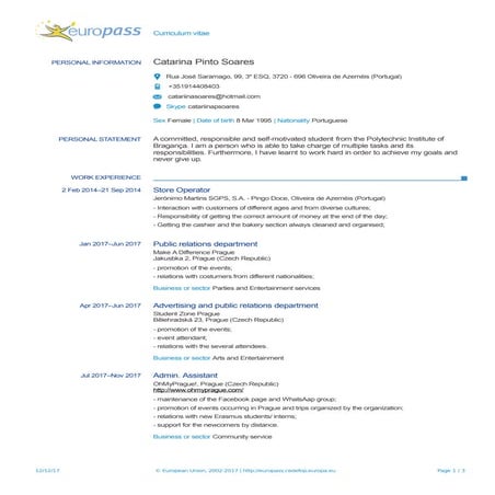 Cv Europass 2017 | PDF
