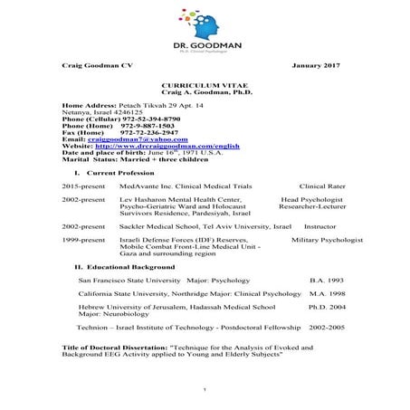 Cv craig goodman january 2017 | PDF