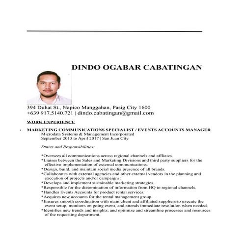 CV - Mr. Dindo Cabatingan | DOC