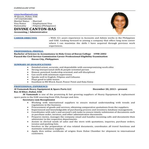 Cv divine bas | PDF | Business Accounting & Finance | Business