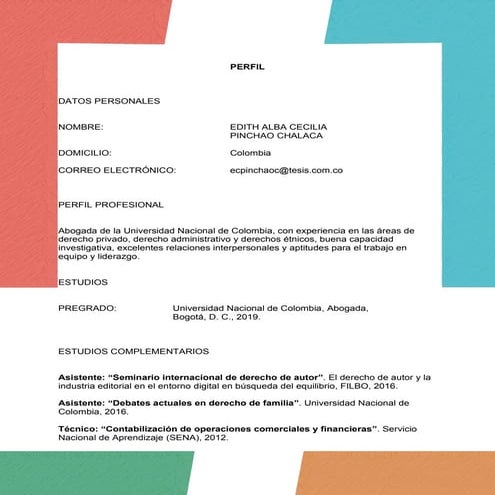 Edith Pinchao - Hoja de vida - curriculum vitae | PDF
