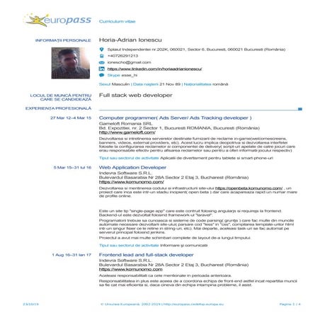 Cv esp-europass-20191023-ionescu-ro | PDF