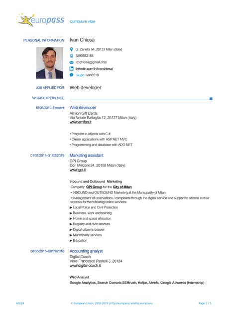 Resume A. Rinaldi (Europass) | PDF