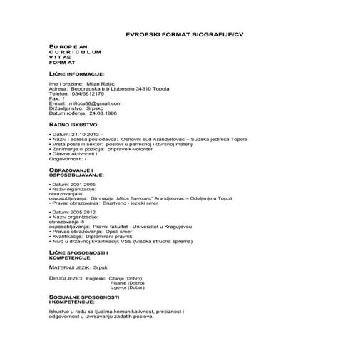 Cv evropski-format | DOC