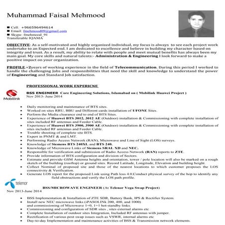 Cv faisal mehmood-telecommunication | DOC