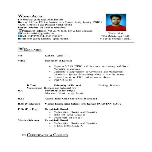 Cv wasim altaf | DOCX