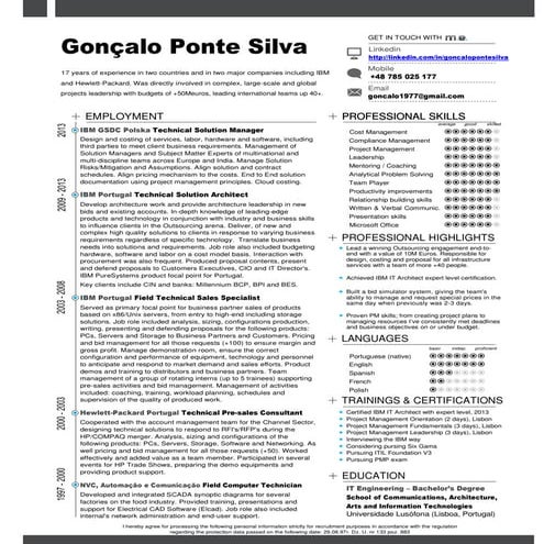Resume / Cv - Goncalo Silva | PDF