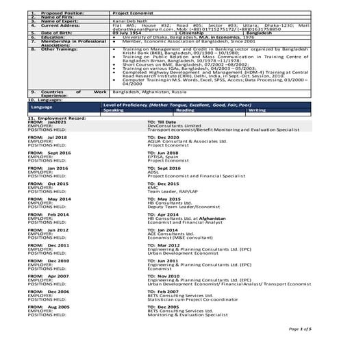 Cv kanai deb nath, project economist dec- 2021 | DOCX