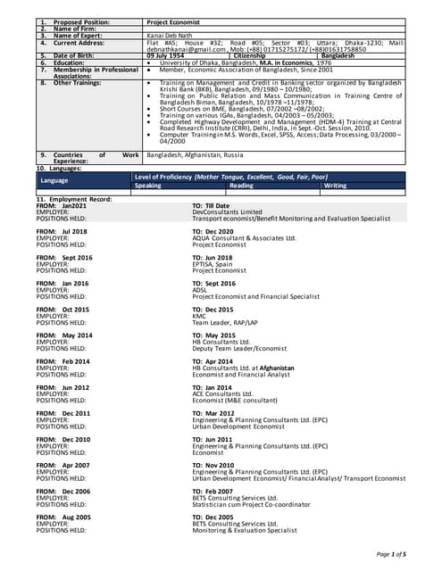 160929 SS CV in WB and ADB Format | PDF