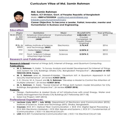 CV_Md Samin Rahman_MIST_EECE_2016 | PDF