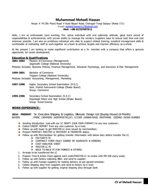 Cv Shibu George Logistics | PDF