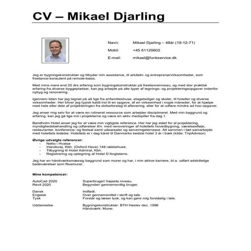CV - Mikael Djarling | PDF
