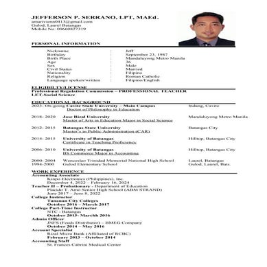 CV - Mr. Serrano.pdf readings in philippine history ppt | PDF