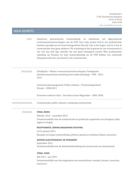 Cv justine van hove | PDF