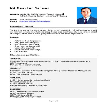 CV -Masukur rahman | PDF