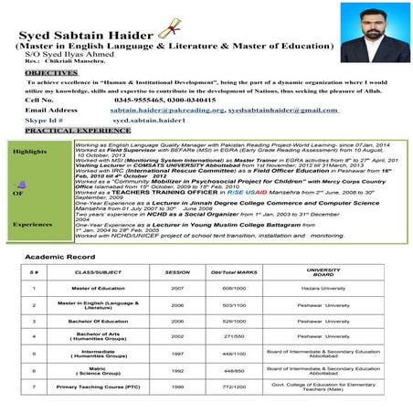 Cv -sabtain haider new. fresh | DOC