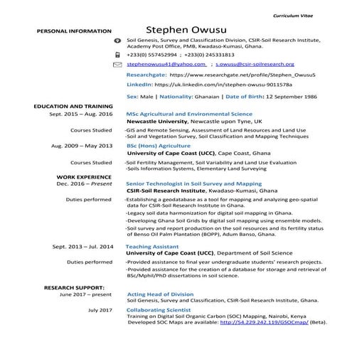 Stephen Owusu - Curriculum Vitae | PDF