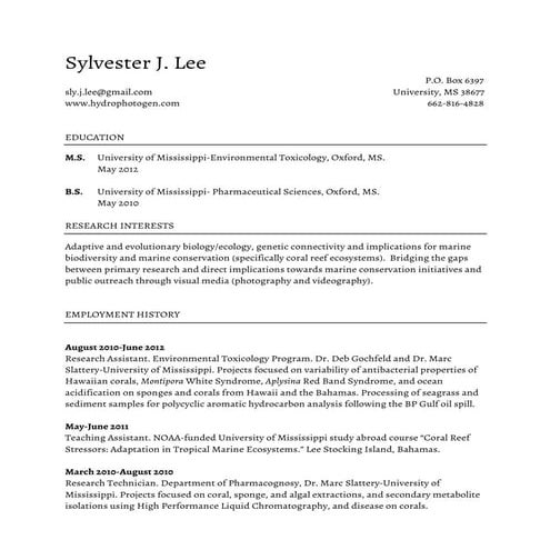 CV- Sylvester J Lee | PDF