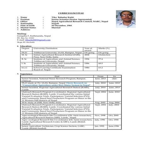 CV-Tika B. Karki, NARC, Nepal | PDF