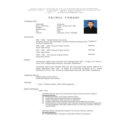 Curriculum Vitae Zainul Fanani 2013 | PDF
