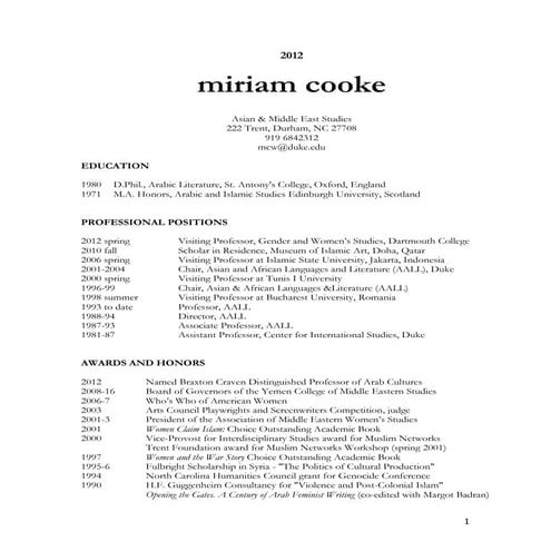 miriam cooke CV 2012 | DOCX