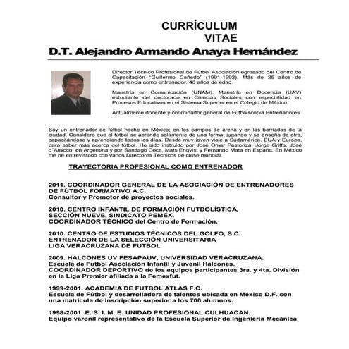 Director Técnico de Fútbol Asociación Armando Anaya | PDF