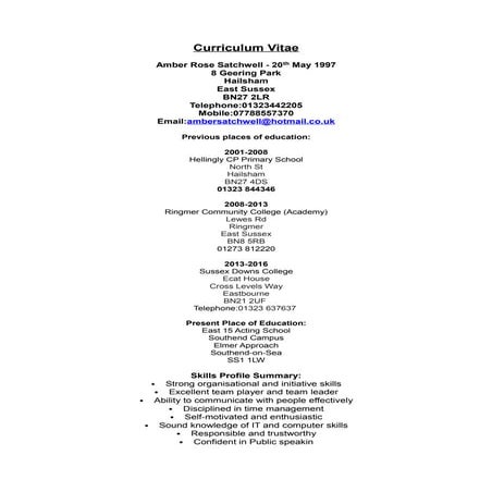 CV 2017 Theatre Actor Singer | ODT