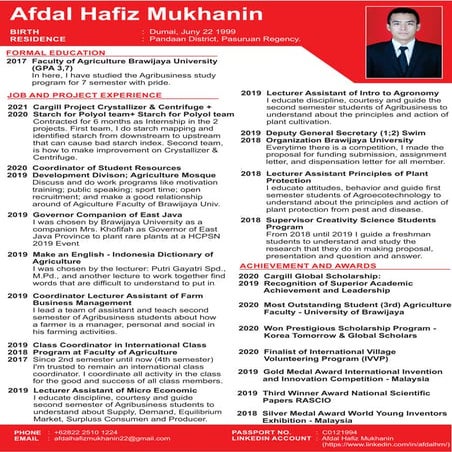 CV Afdal Hafiz Mukhanin | PDF