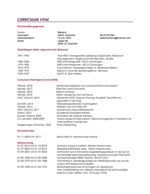 Cv Manusje van alles | DOCX