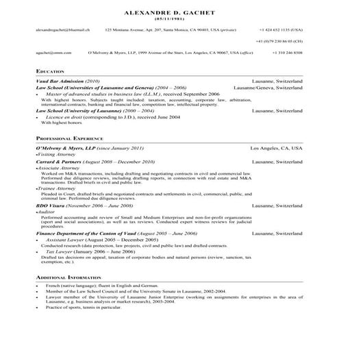 Cv Alexandre Gachet (Us As Of May 2011) | PDF