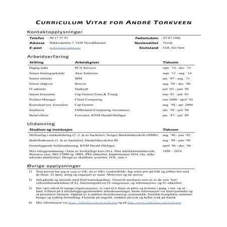 Norwegian CV for André Torkveen | PDF